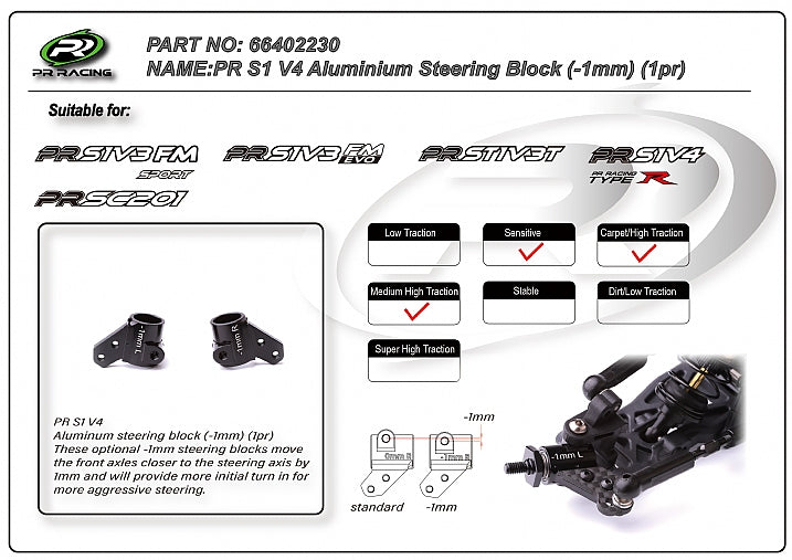 PR S1 V4 Aluminum steering block (-1mm) (1pr – Ausrab Industries