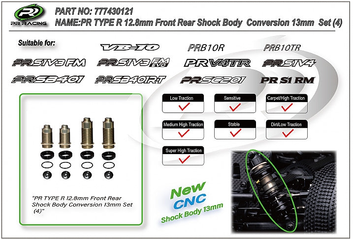 PR TYPE R 12.8mm Front Rear Shock Body Conversion 13mm Set (4) – Ausrab ...
